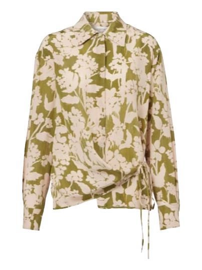 Victoria Beckham Printed Gathered Silk Blouse - Nude