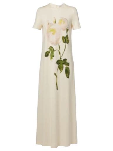 Oscar De La Renta Painted Roses Jersey Maxi Dress - Nude