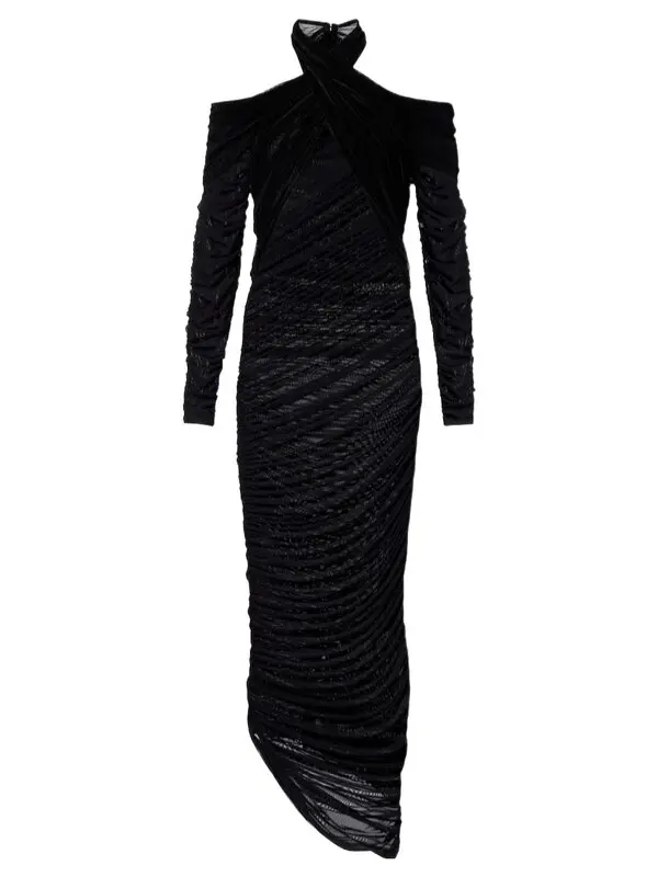 MUGLER Asymmetrical Ruffled Maxi Dress - Black