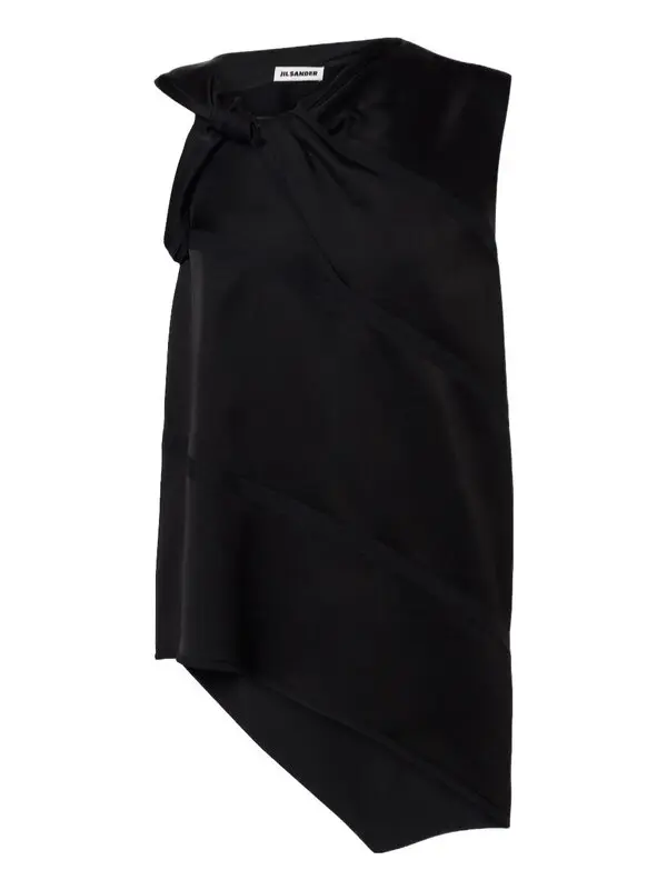 JIL SANDER Sleeveless Asymmetrical Satin Top - Black