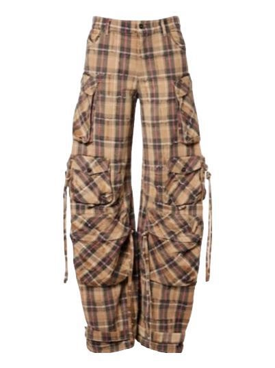 Attico Checked Cotton Flannel Cargo Pants - Brown