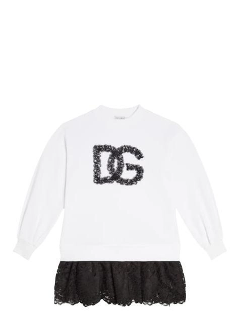 Dolce & Gabbana Dg Logo Embellished Lace Dress - White
