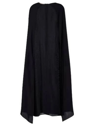 Plan C Georgette Midi Dress With Cape Effect - Black