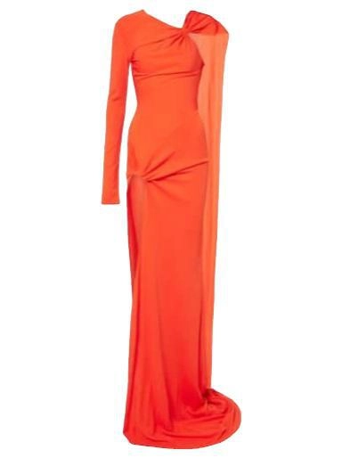 David Koma Asymmetrical Gown With Shawl Sleeve Detail - Orange