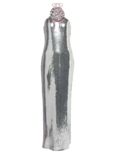 RODARTE Sequined Halterneck Gown With Floral Appliqu - Gray