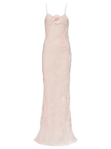 RODARTE Floral Appliqué Velvet Maxi Slip Dress - Nude