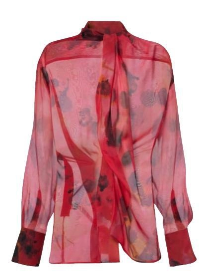 Victoria Beckham Draped Printed Silk Blouse - Pink