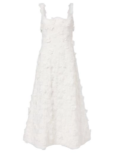 LEO Odette Floral-appliqué Lace Midi Dress - White