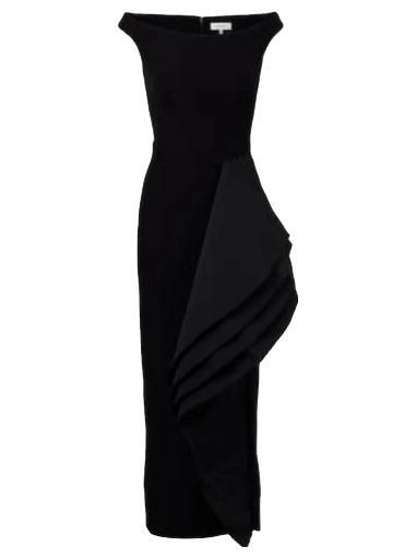 SAFIYAA LONDON Off-the-shoulder Draped Midi Dress - Black