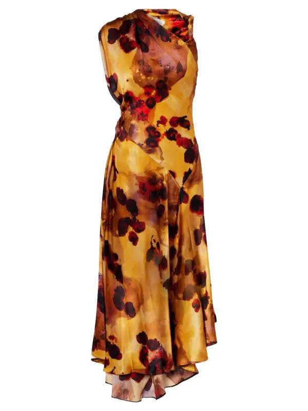 Victoria Beckham Gathered Lace-trimmed Silk Satin Gown - Amber