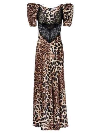 RODARTE Leopard-print Silk Satin Maxi Dress With Lace Insert - Black