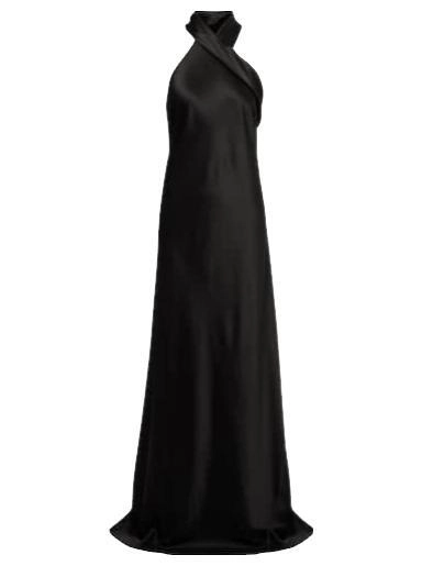 Galvan Satin Halterneck Gown - Black