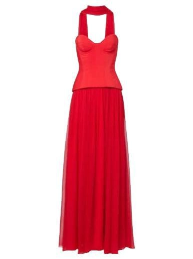Monique Lhuillier Vermilion Crêpe And Chiffon Corset Gown - Red
