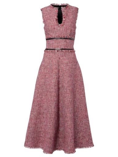 SAFIYAA LONDON Dorothy Tweed Midi Dress With Fringed Trims And Keyhole Detail - Pink