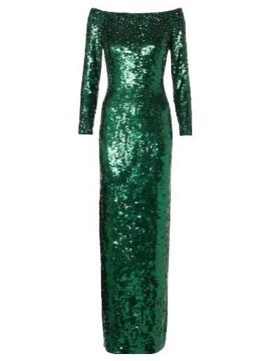 Jenny Packham Sequined Off-the-shoulder Gown - Green