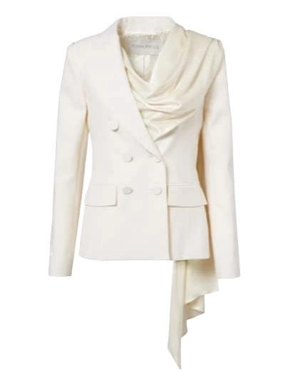 Nina Ricci Virgin Wool Gabardine Double-breasted Blazer With Scarf Detail - Cream