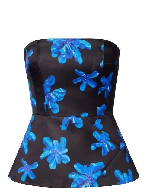 EMILIA WICKSTEAD Regan Floral Genzianella Peplum Top - Black