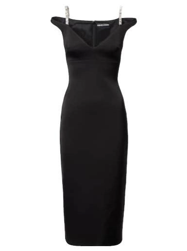 David Koma Embellished Satin Off-the-shoulder Midi Dress - Black