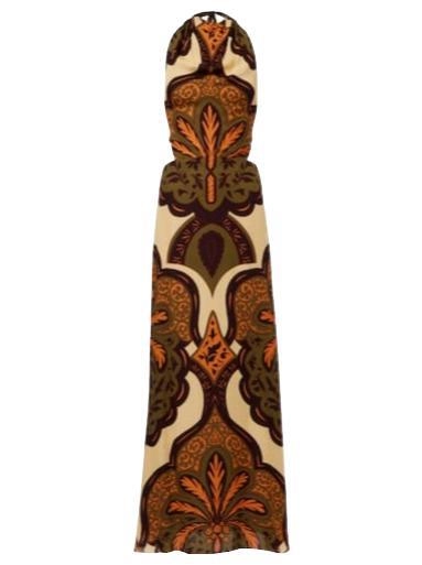 Johanna Ortiz Halterneck Printed Silk Maxi Dress With Cutouts - Brown
