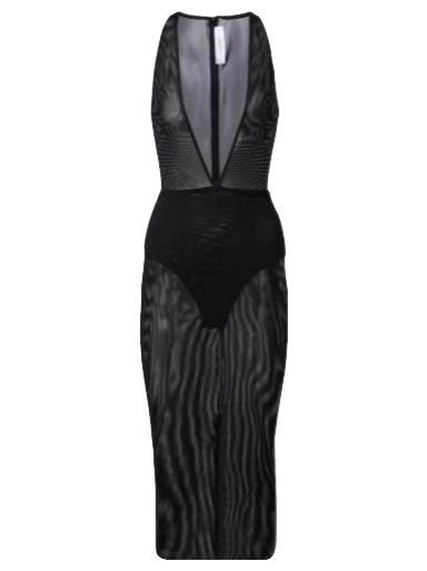 Alex Perry Sheer Plunge Neck Midi Dress - Black