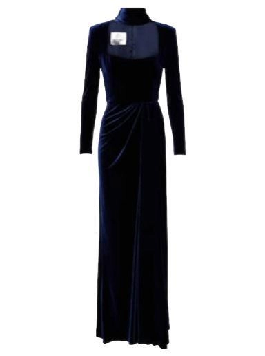 Monique Lhuillier Velvet Gown With Belted Waist And Padded Shoulders - Black
