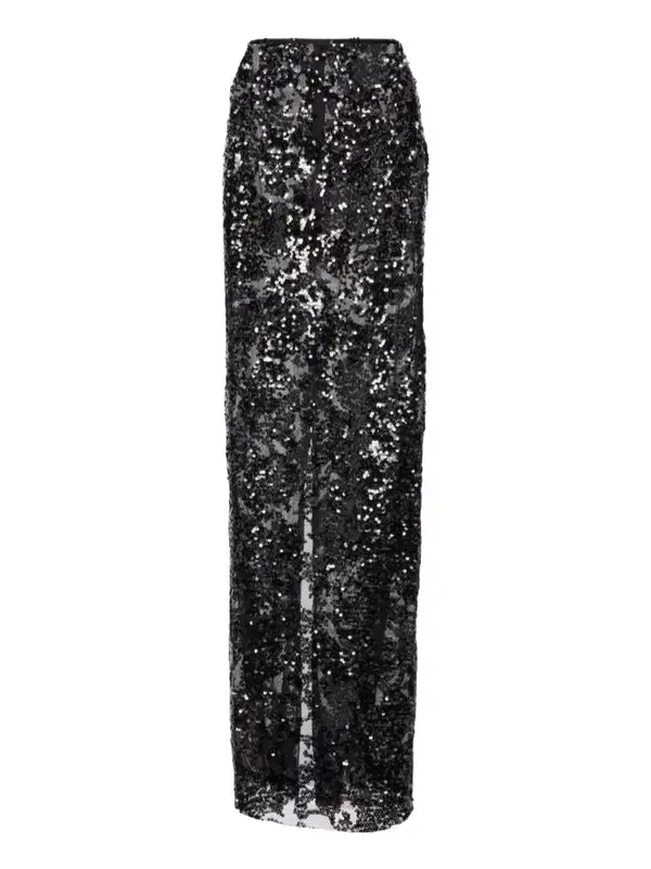 Victoria Beckham Sequined Tulle Maxi Skirt - Black