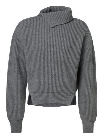 JIL SANDER Ribbed Wool Turtleneck Sweater - Gray
