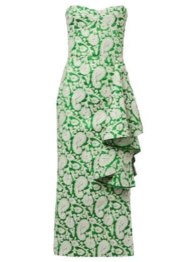 Johanna Ortiz Draped Paisley Sweetheart Neckline Midi Dress - Green