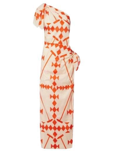 Johanna Ortiz Printed Cotton Poplin One-shoulder Midi Dress - Nude