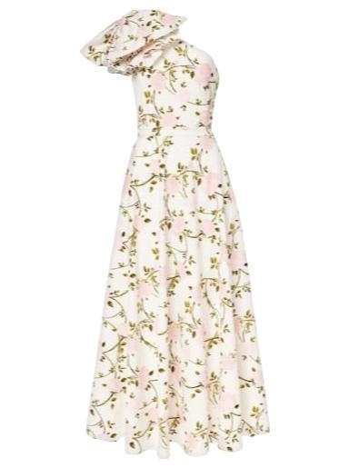 Giambattista Valli One-shoulder Ruffled Floral Print Cotton Maxi Dress - White