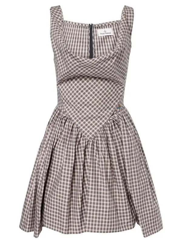 VIVIENNE WESTWOOD Mini Sunday Checked Draped Cocktail Dress - Gray