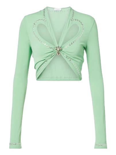 Rabanne Embellished Cutout Crop Top - Green