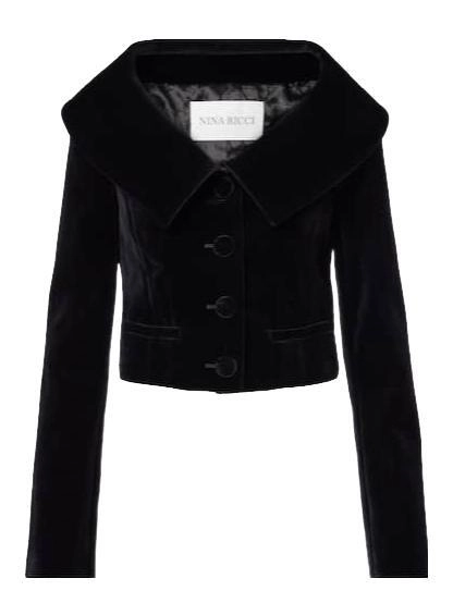 Nina Ricci Cropped Velvet Jacket With Wide Collar - Black