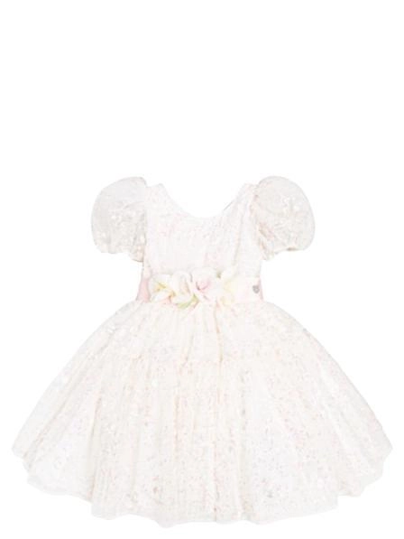 Monnalisa Ludovica Embellished Puff-sleeve Tulle Dress - White