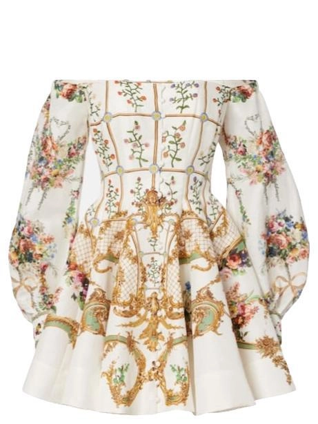 Camilla Floral Linen And Silk Bustier Dress - Nude