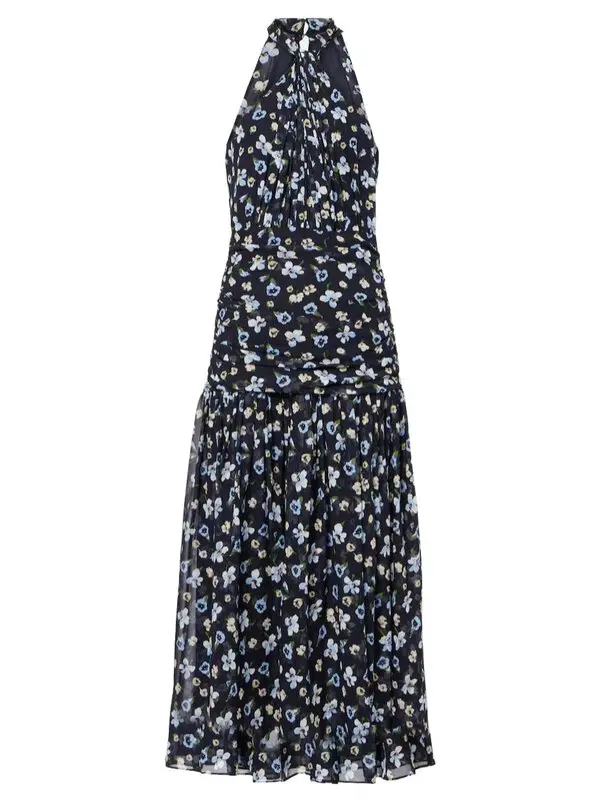 Veronica Beard Brock Halterneck Printed Silk Midi Dress - Black