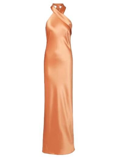 Galvan Pandora Halterneck Satin Gown - Nude