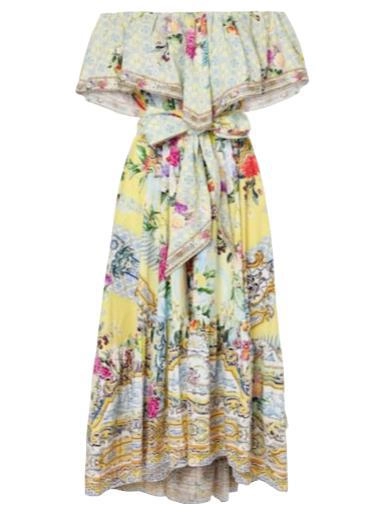 Camilla Flor Fantástica Floral Cotton Off-the-shoulder Midi Dress - Nude