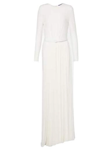 Ralph Lauren Shirred Leather-trimmed Maxi Dress - No