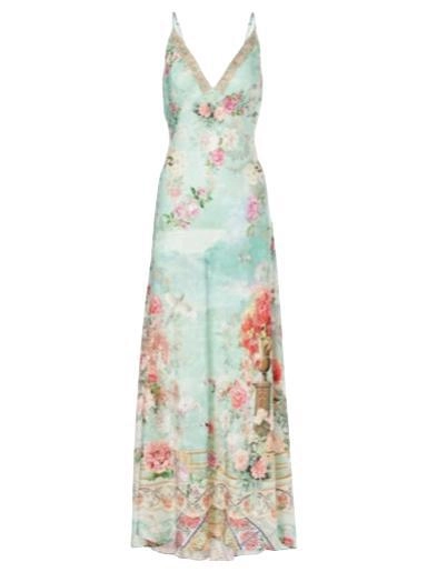 Camilla Printed Ruffled V-neck Slip Dress - White