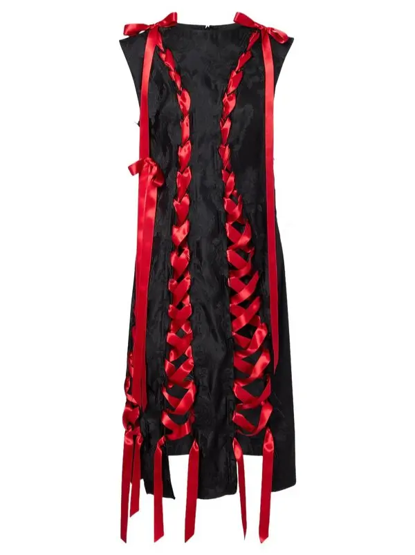 Simone Rocha Floral Brocade Midi Dress With Satin Ribbon Detailing - Black
