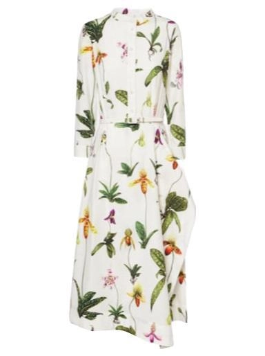 Oscar De La Renta Floral Pleated Cotton-blend Poplin Midi Dress - White