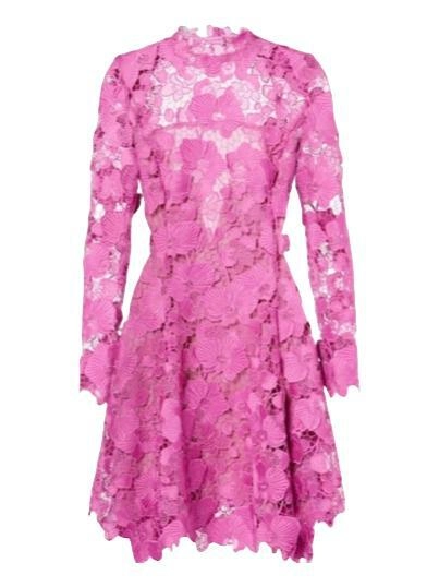 Oscar De La Renta Floral Lace Long Sleeve Minidress - Pink