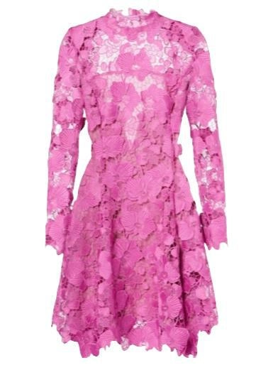 Oscar De La Renta Floral Lace Long Sleeve Minidress - Pink
