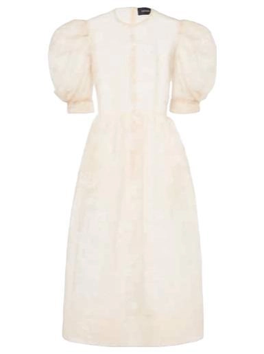 Simone Rocha Embroidered Puff Sleeve Midi Dress - White