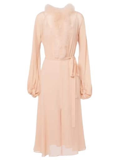 Blumarine Feather-trimmed V-neck Midi Dress - Nude