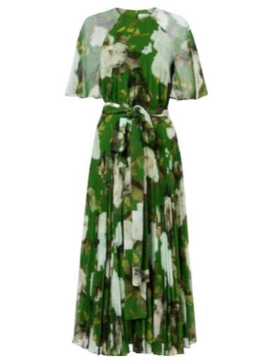 Erdem Floral Pleated Midi Dress - Green
