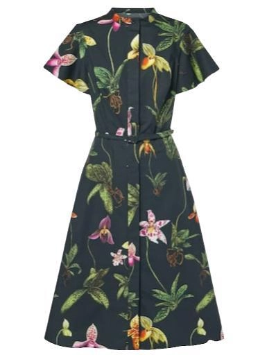 Oscar De La Renta Floral Print Cotton-blend Midi Dress - Black