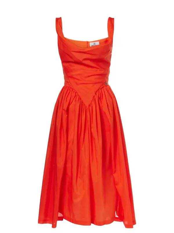 VIVIENNE WESTWOOD Sleeveless Midi Dress With Pleated Details - Orange