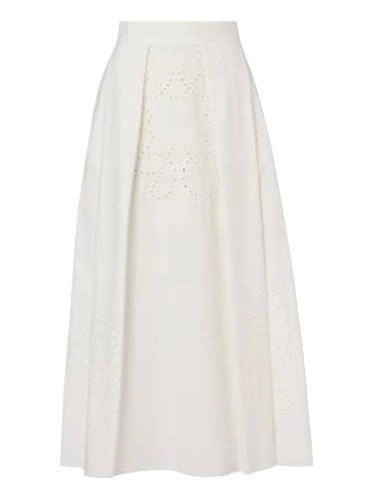 Elie Saab Embroidered Cotton Midi Skirt - White